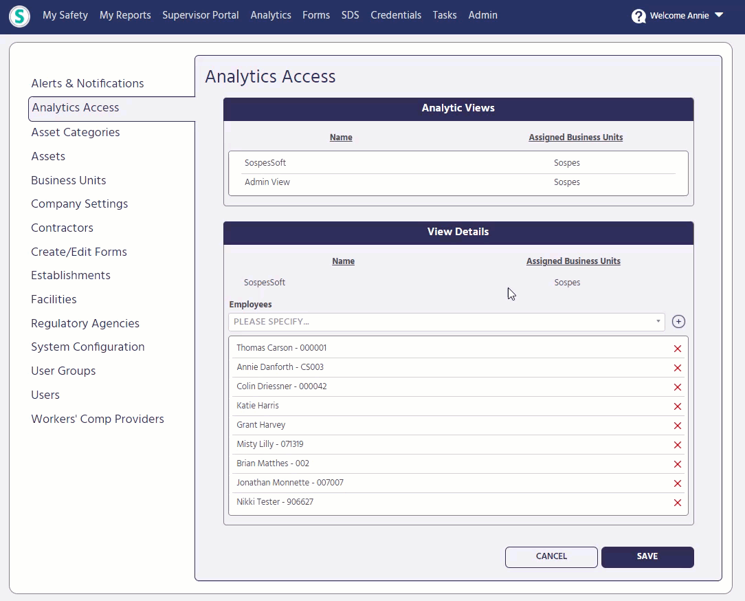 Analytics Access Menu